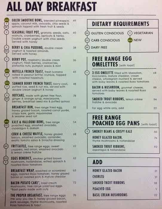 Menu at Woolworths Now Now restaurant, Cape Town, 204 Esplanade Rd