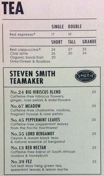 Menu at Woolworths Now Now restaurant, Cape Town, 204 Esplanade Rd
