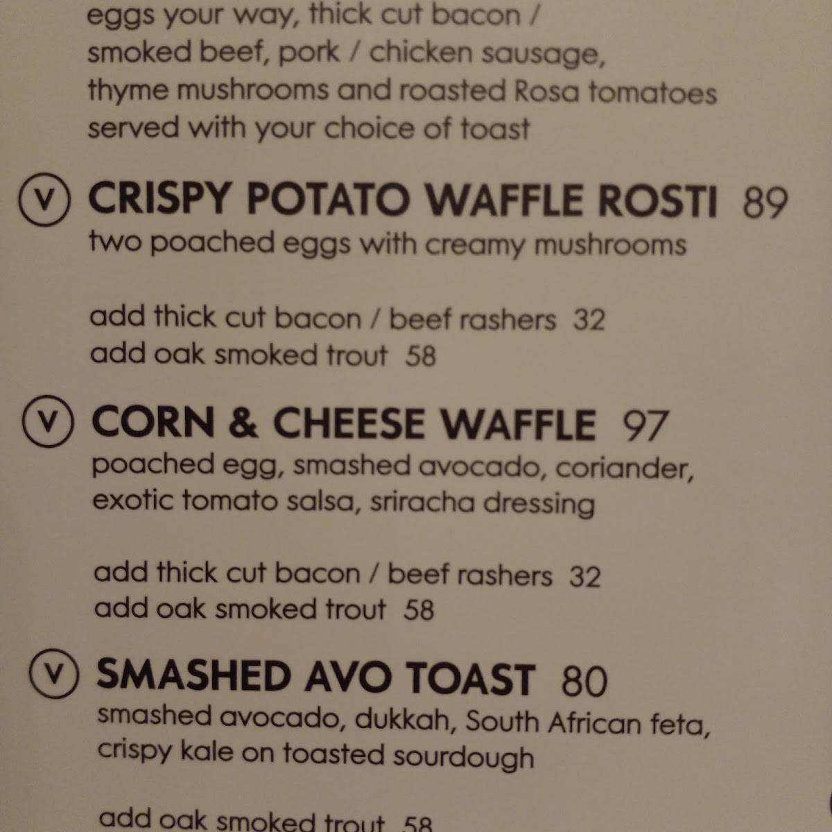 Menu at Woolworths Cafe, South Africa, Cape Rd