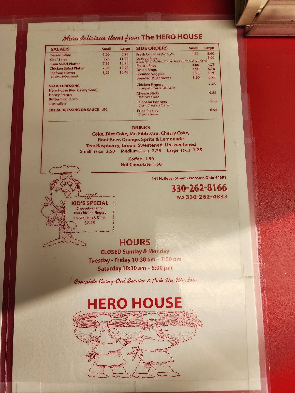 Menu at Hero House restaurant, Wooster