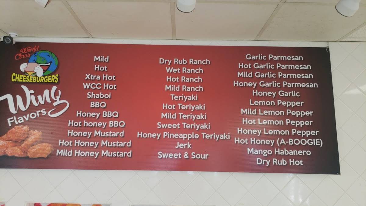 Menu at World Class Cheeseburgers restaurant, Seneca, 15951 Wells Hwy