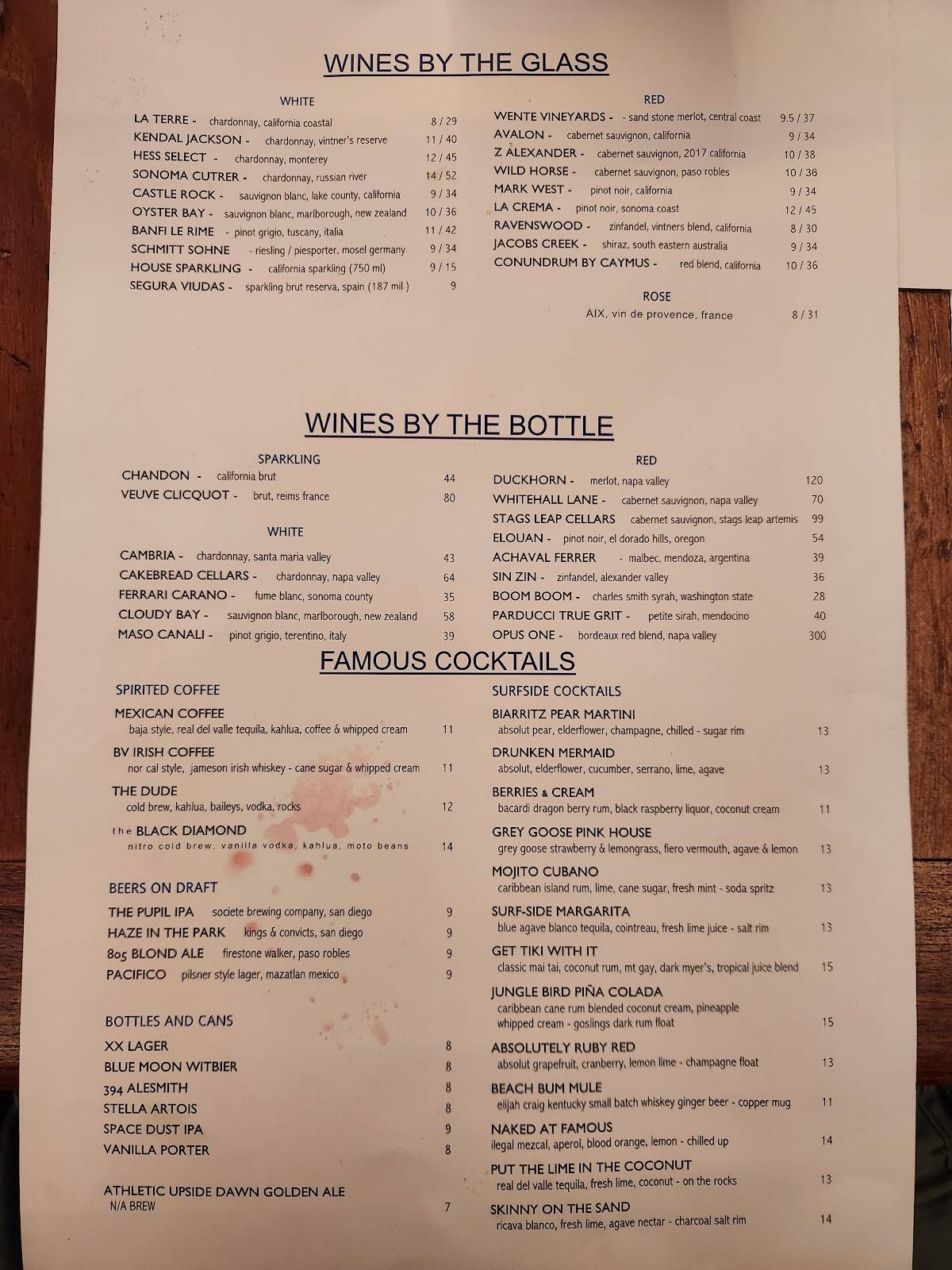 Menu at World Famous restaurant, San Diego, 711 Pacific Beach Dr