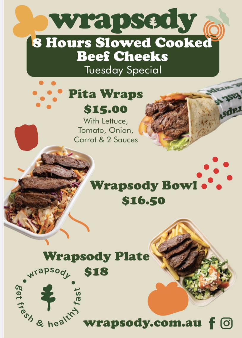 Carta del restaurante Wrapsody, Newstead