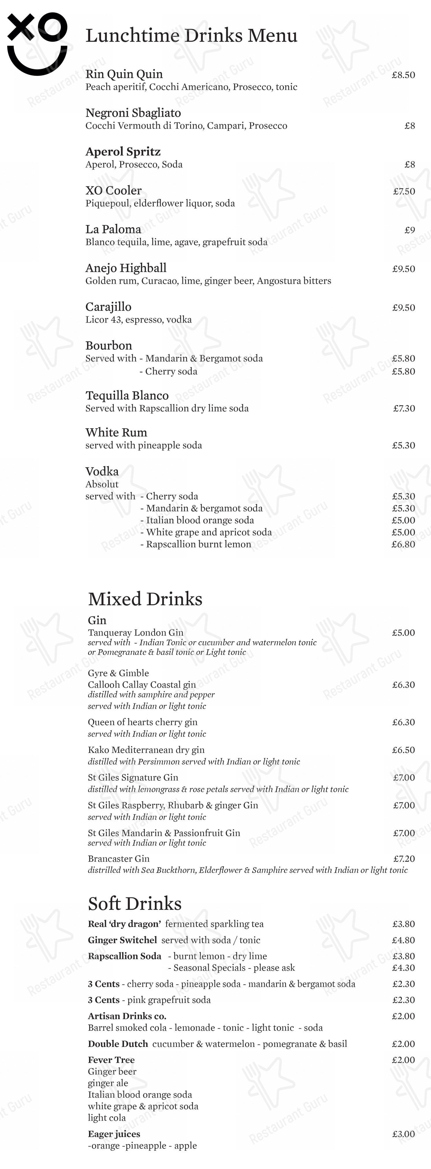 Menu at XO Kitchen restaurant, Norwich