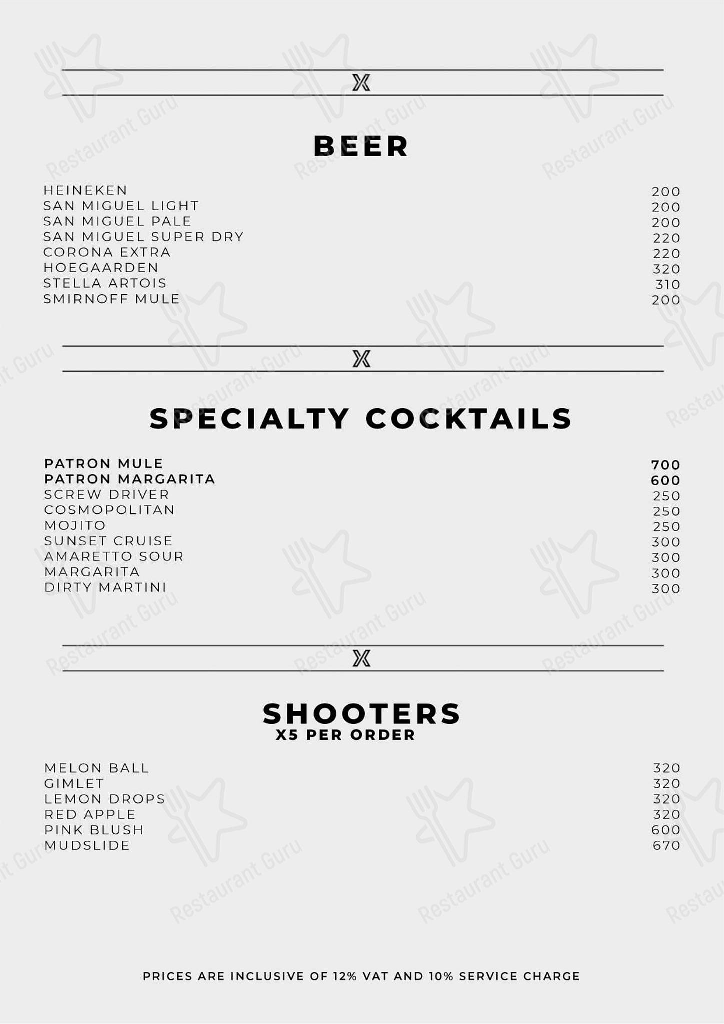 Menu at Xylo at The Palace pub & bar, Taguig