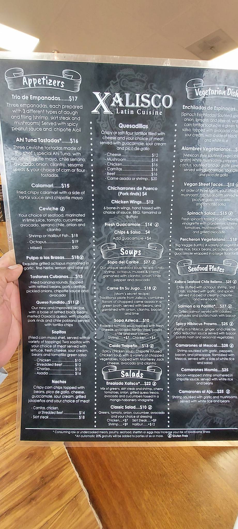 Menu at Xalisco Latin Cuisine restaurant, Redmond