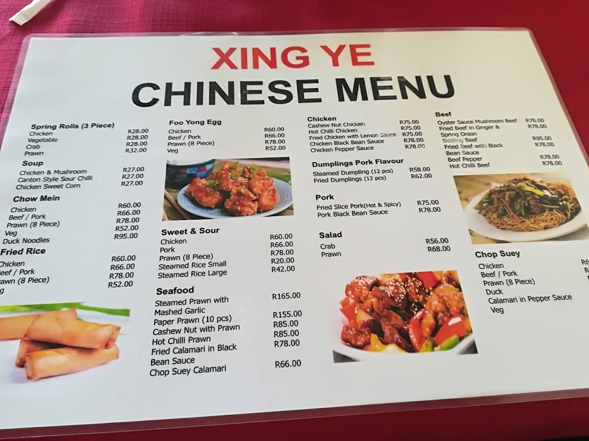 Menu at Xing Ye Chinese Restaurant and Sushi, Dolphin Coast