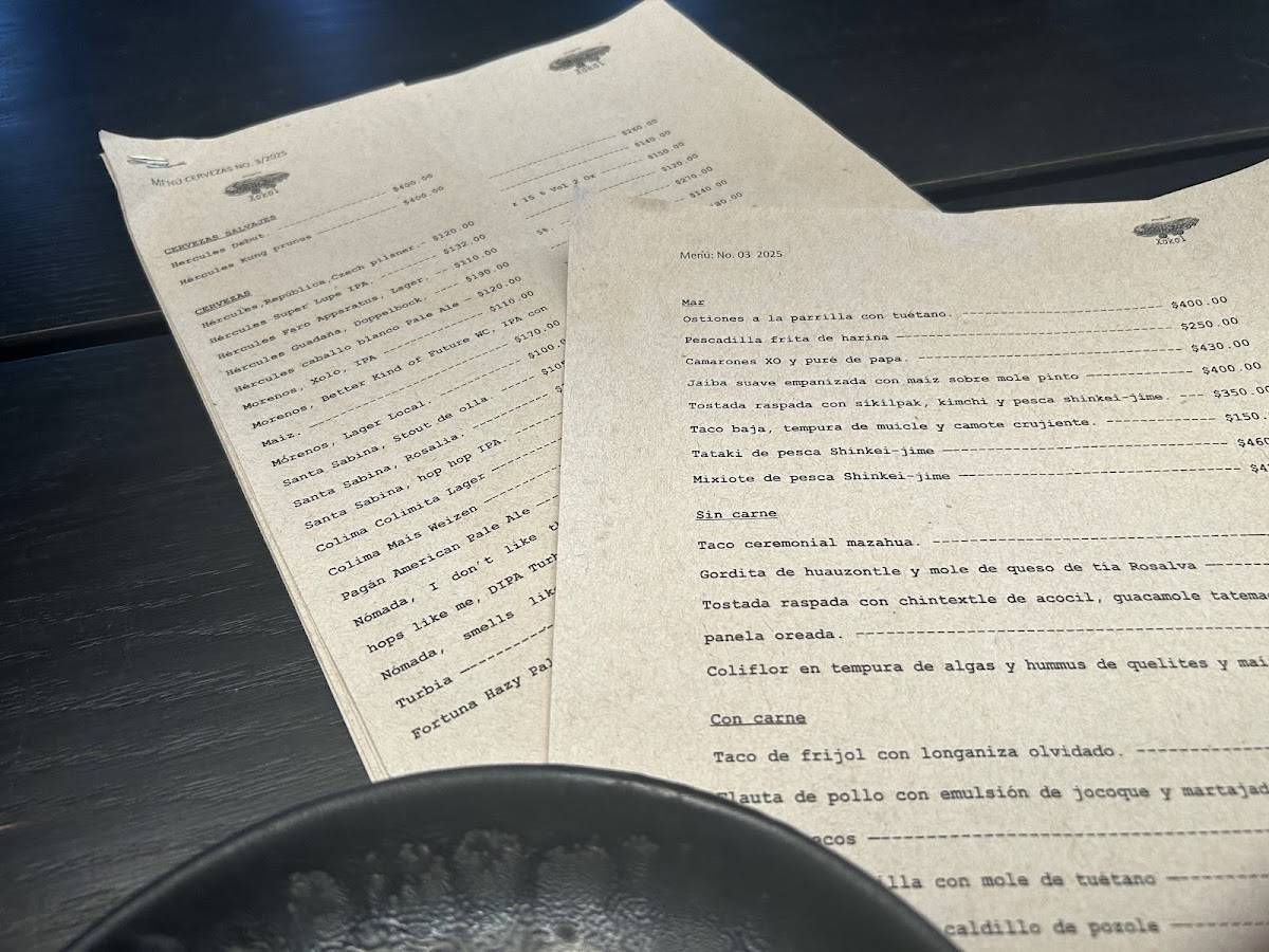 Carta del restaurante Xokol, Guadalajara, Herrera y Cairo 1375