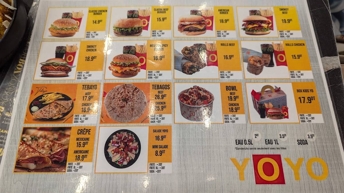 Menu at YOYO PREMIUM restaurant, Yasmine Hammamet