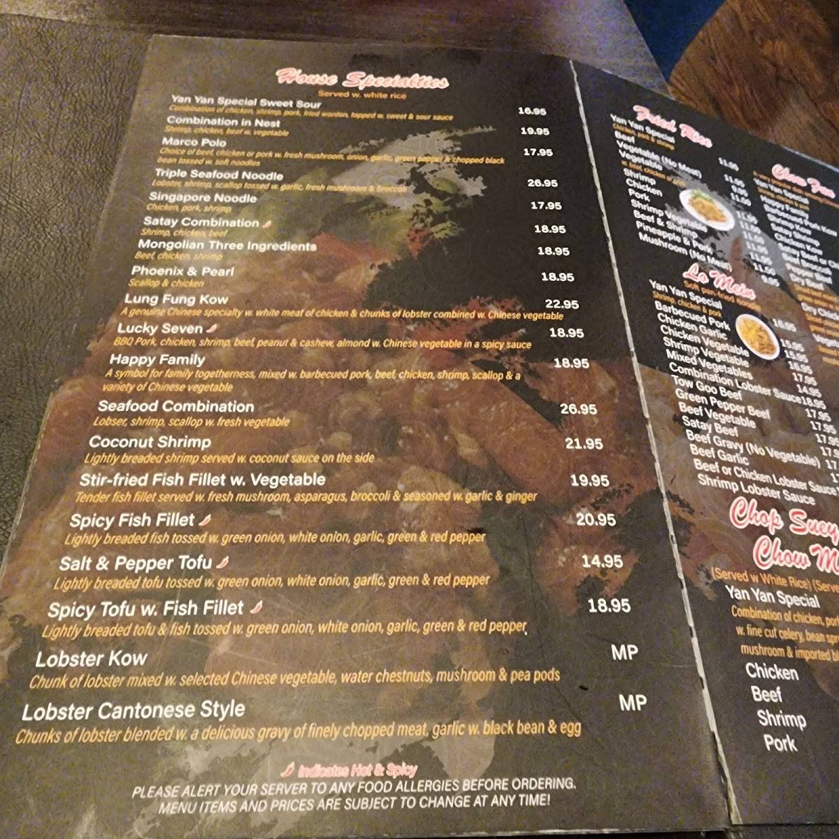 Menu at Yan Yan Chinese Cuisine restaurant, Buffalo Grove, 360 W Half ...