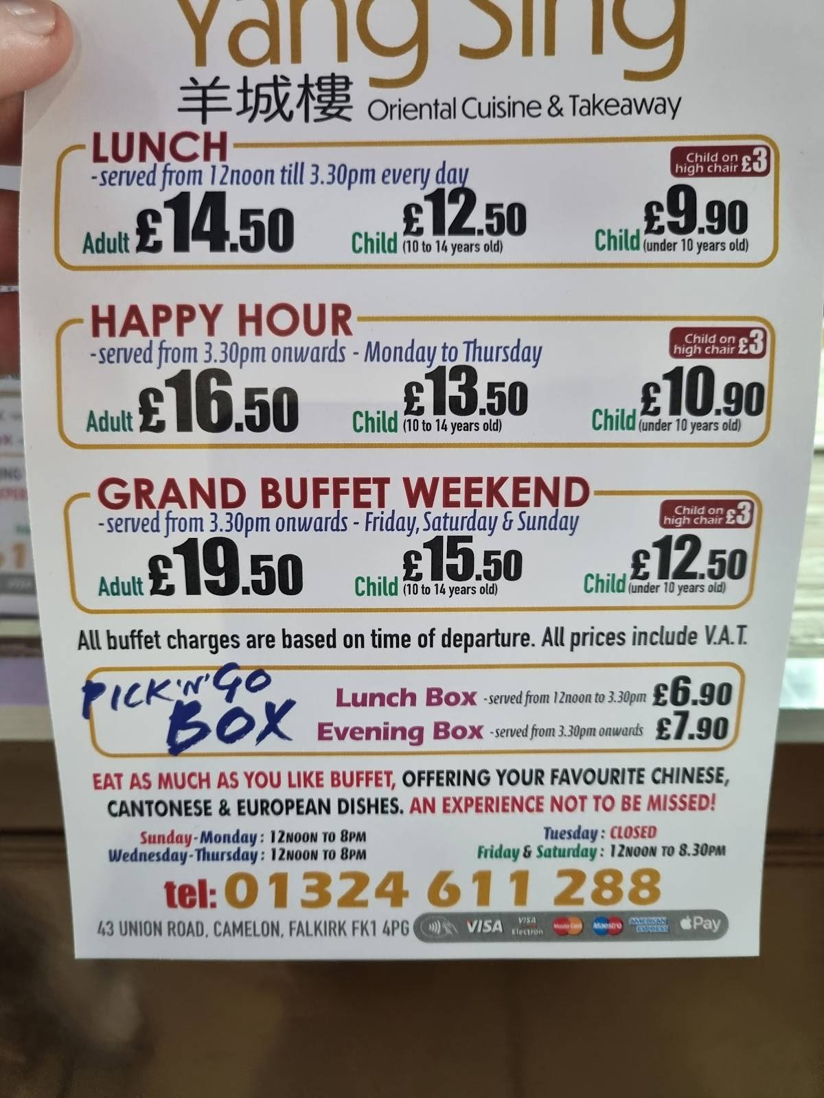 Menu at Yang Sing Chinese Buffet Restaurant, Falkirk