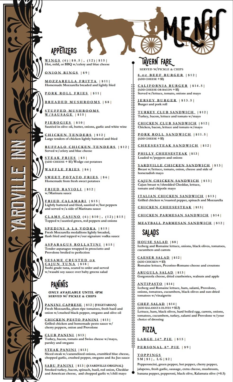 Menu at Yardville Inn Restaurant & Tavern, Hamilton Township