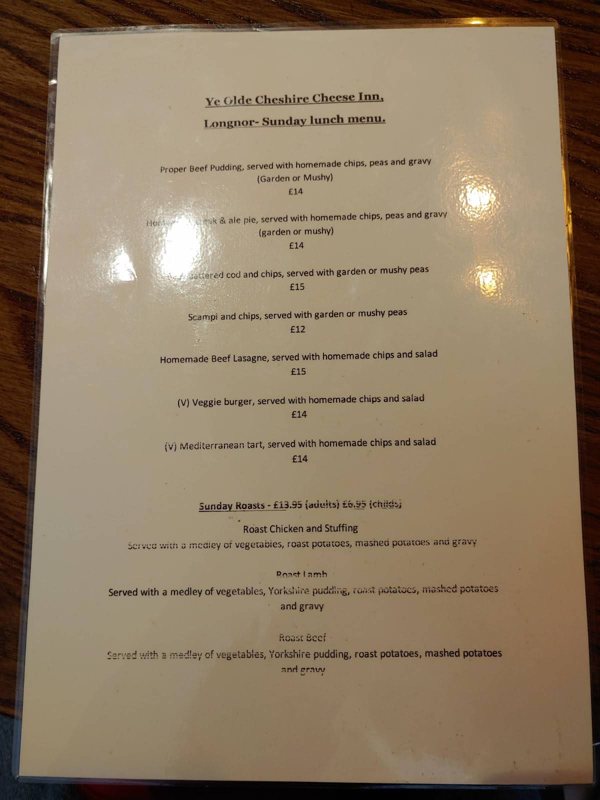 Menu at Ye Olde Cheshire Cheese Inn, Longnor pub & bar, Longnor
