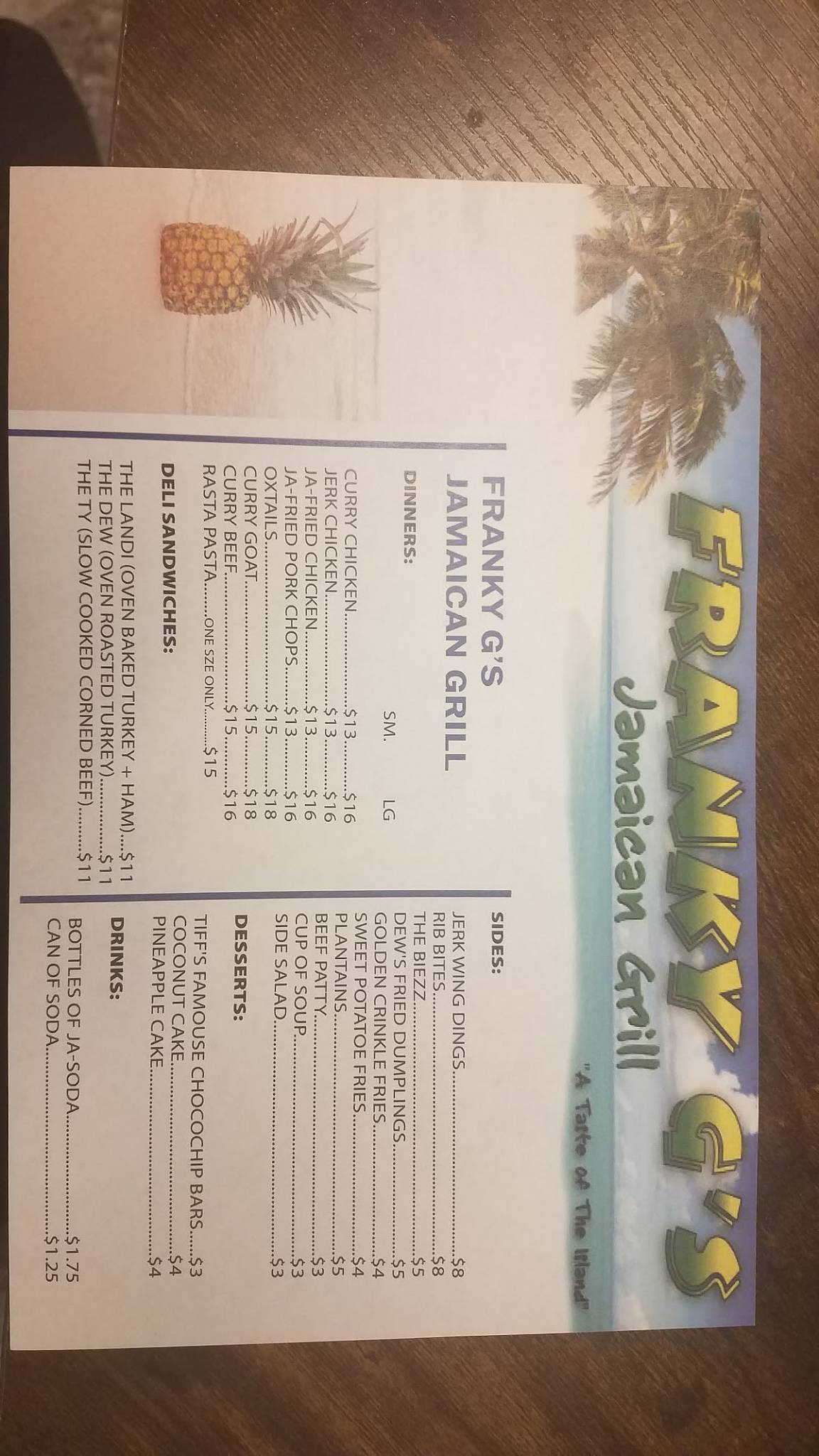 Menu at Franky G's Jamaican Grill restaurant, Ypsilanti