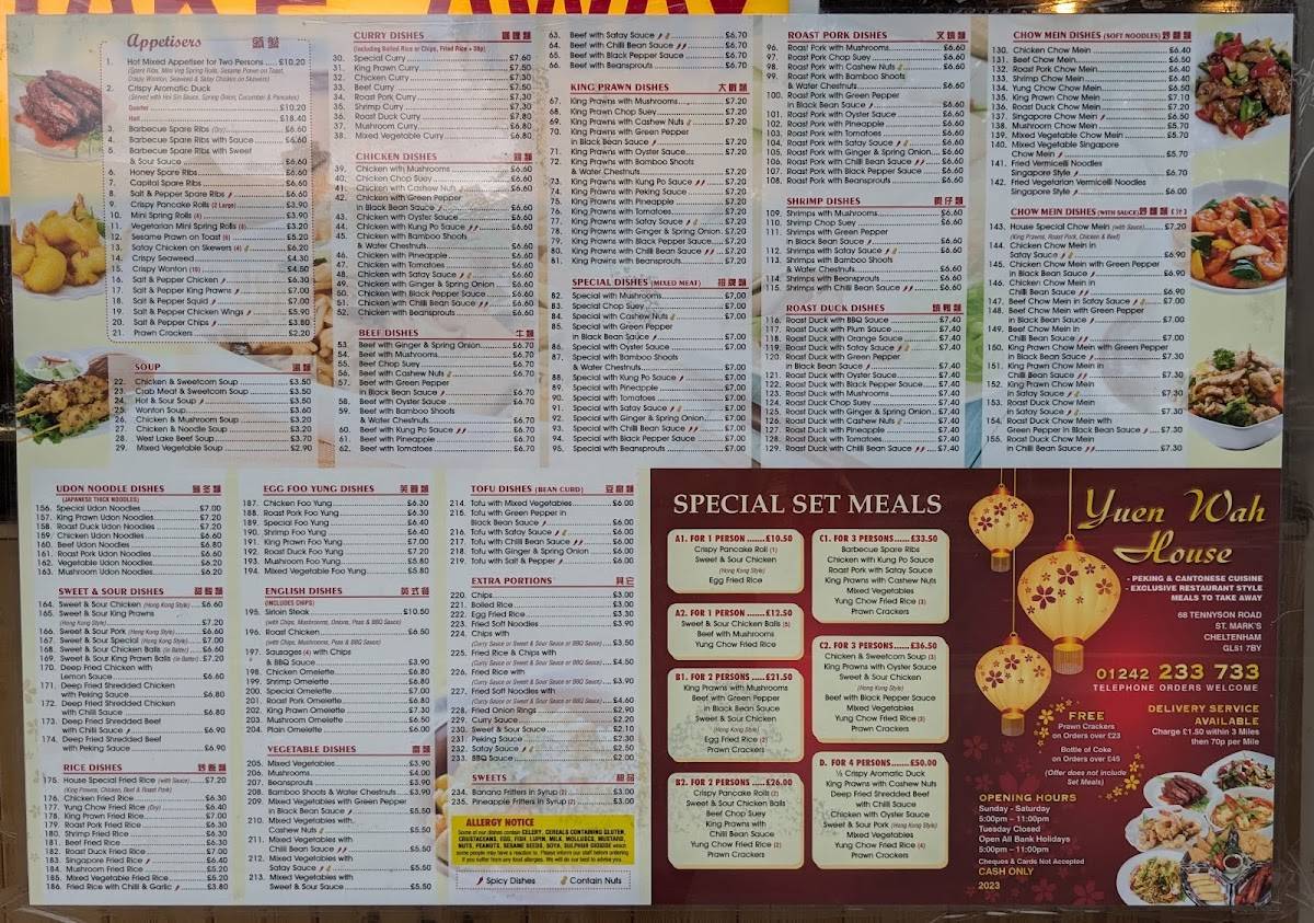 Menu at Yuen Wah House fast food, Cheltenham
