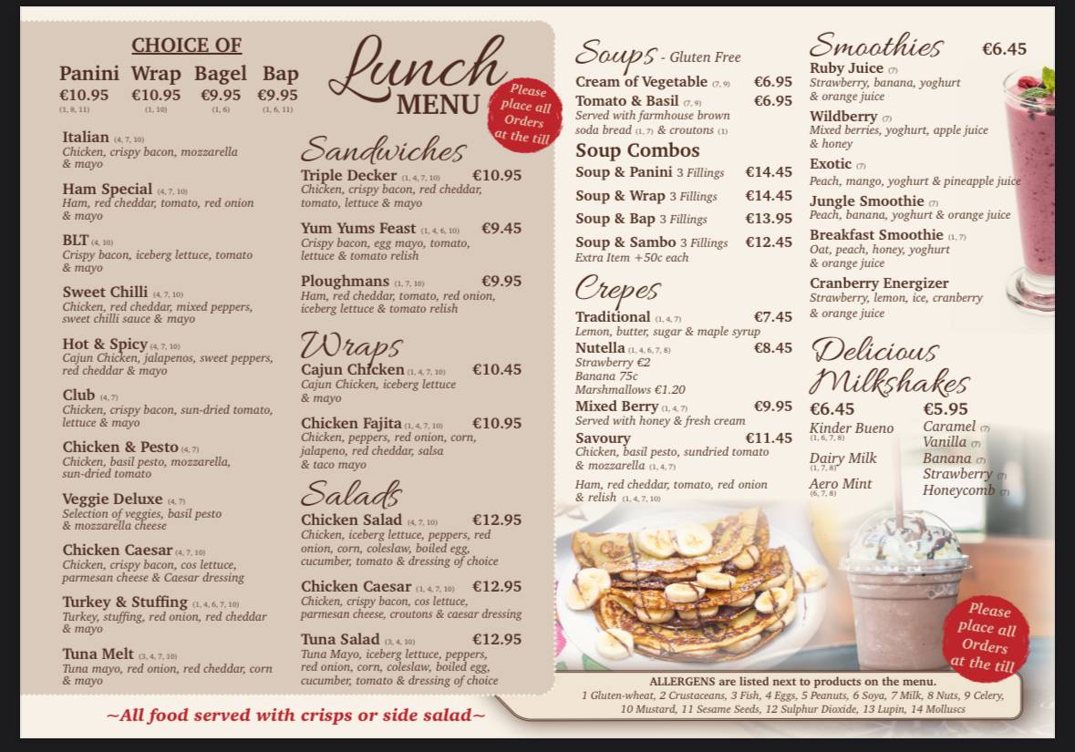 Menu at Yum Yums House of Coffee cafe, Naas