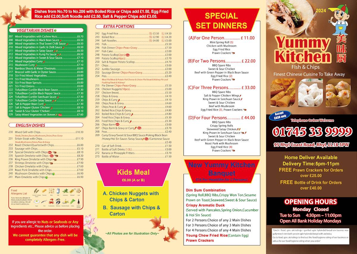 Menu at Yummy Kitchen Fish & Chips Chinese fast food, Rhyl