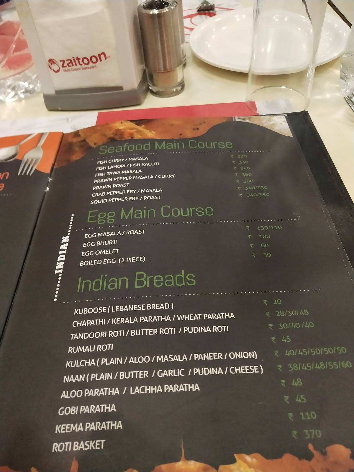 Menu at Zaitoon Restaurant, Anna Nagar, Chennai, Chintamani