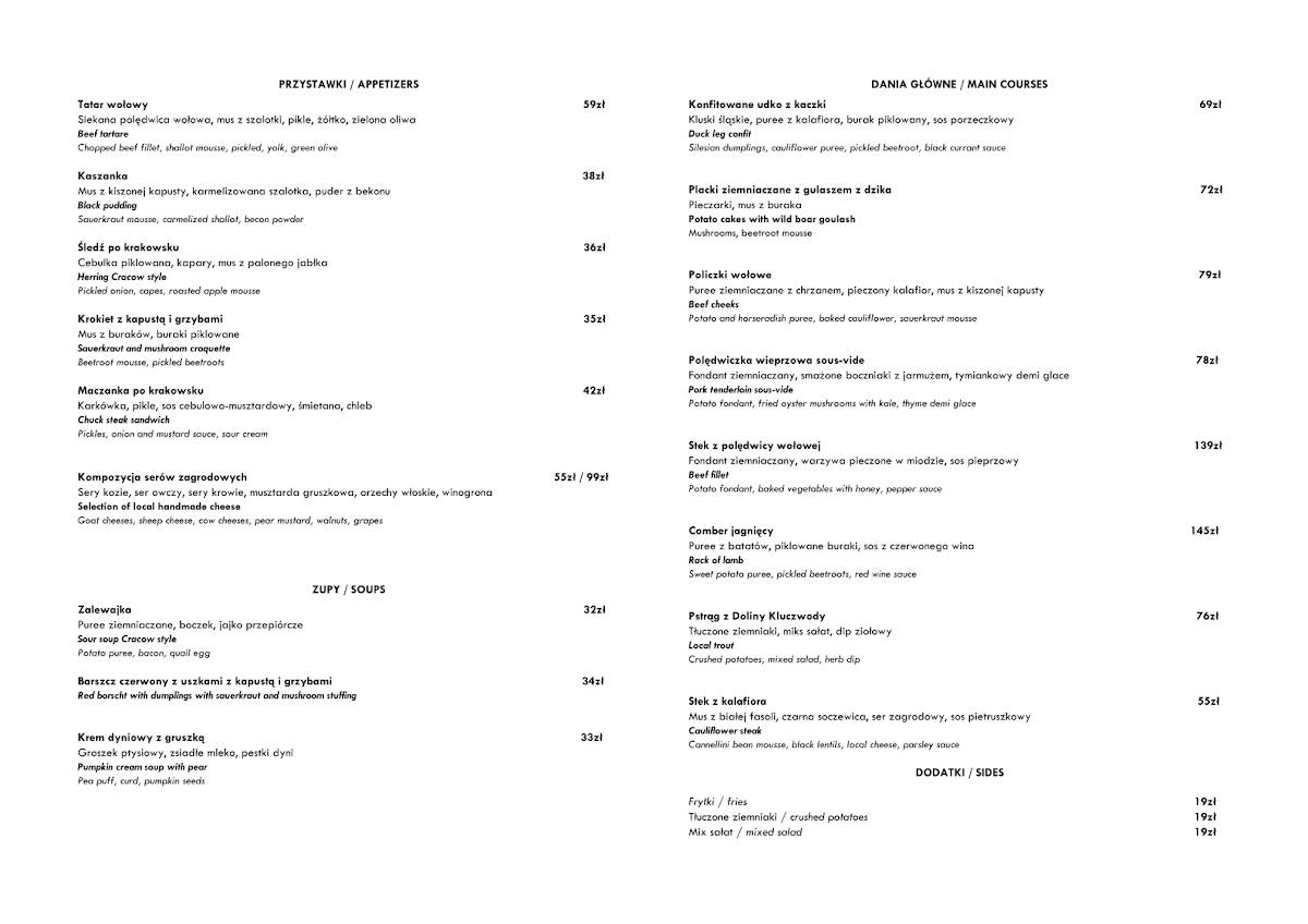 Menu at Zalewajka / Kuchnia Polska / Restaurant, Kraków
