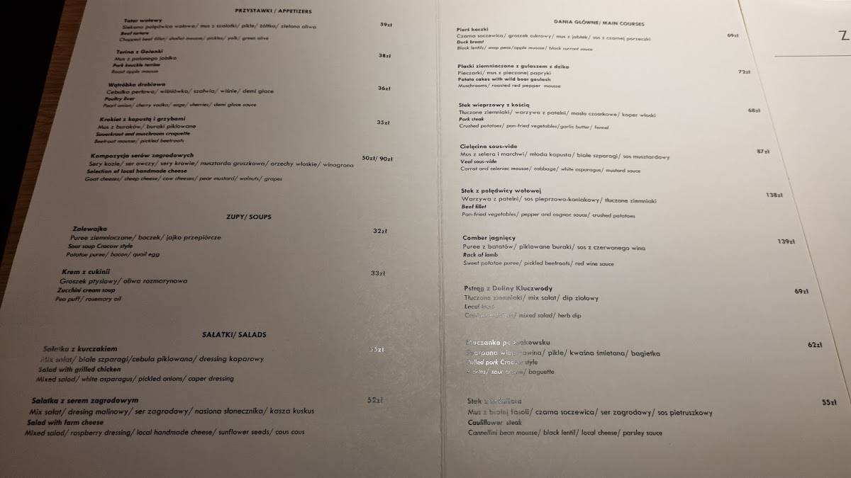 Menu at Zalewajka / Kuchnia Polska / Restaurant, Kraków