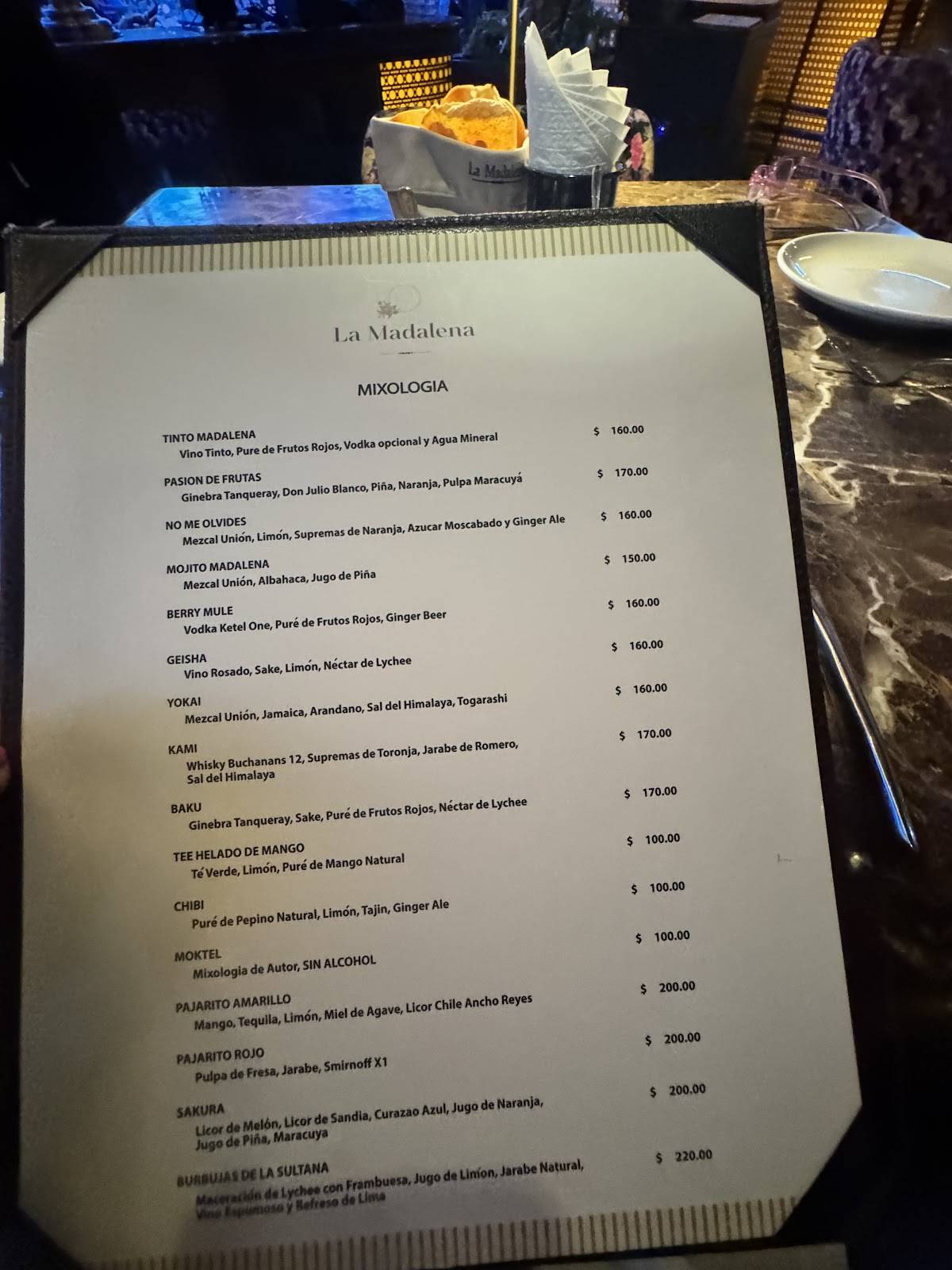 Carta del restaurante La Madalena Guadalajara, Zapopan