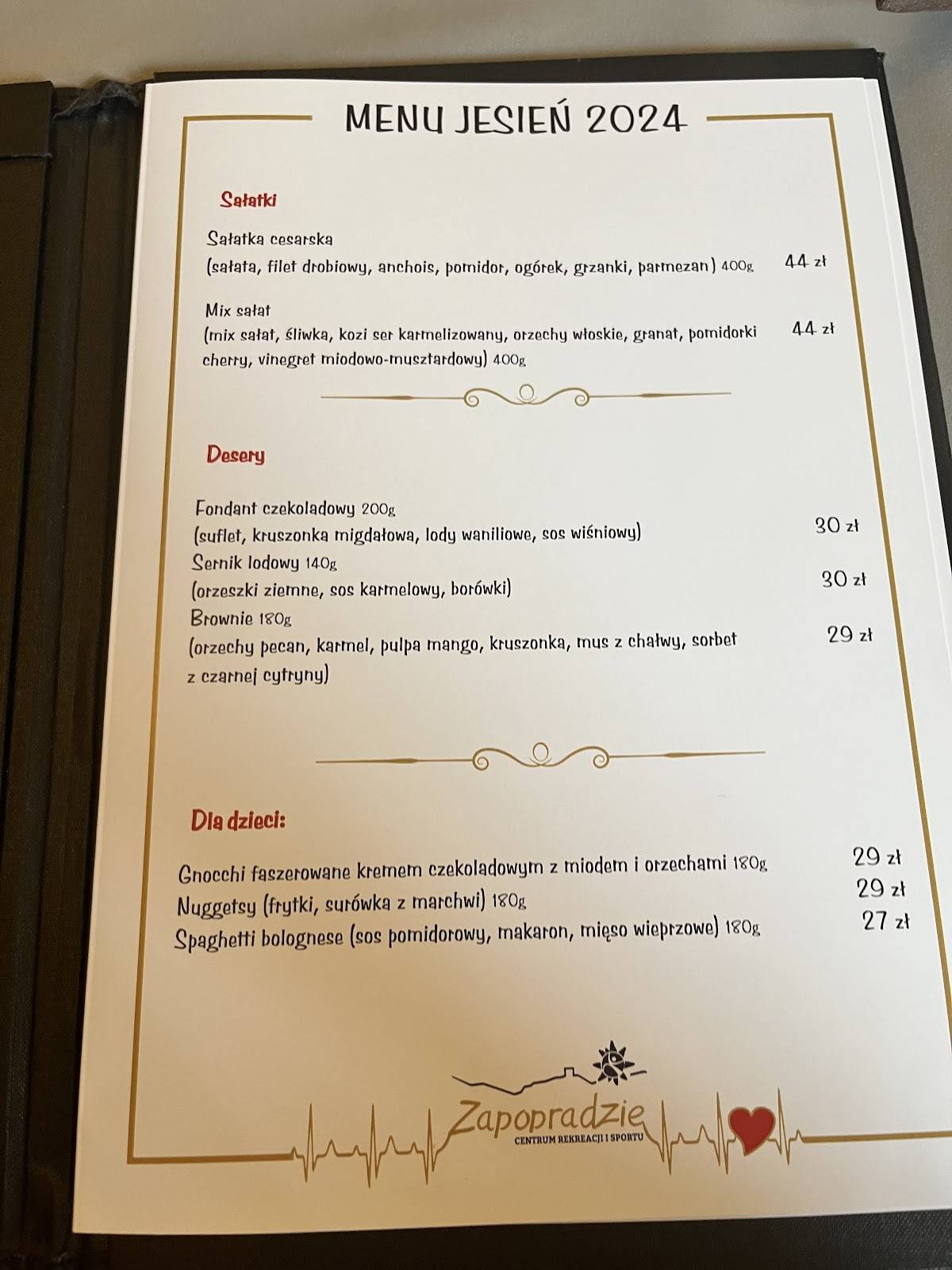 Menu at Zapopradzie Restauracja restaurant, Muszyna