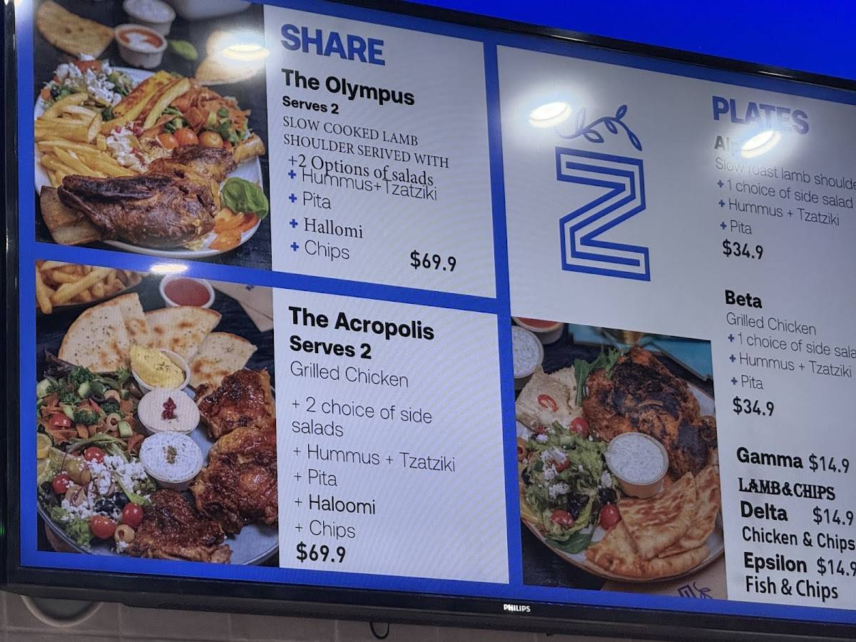 Menu at Zeta Greek Kitchen restaurant, Auckland