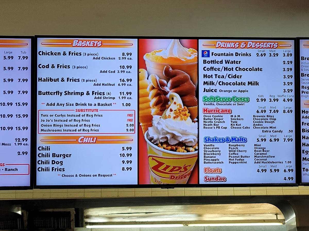 Menu at Zip's Drive-In - Cheney fast food, Cheney