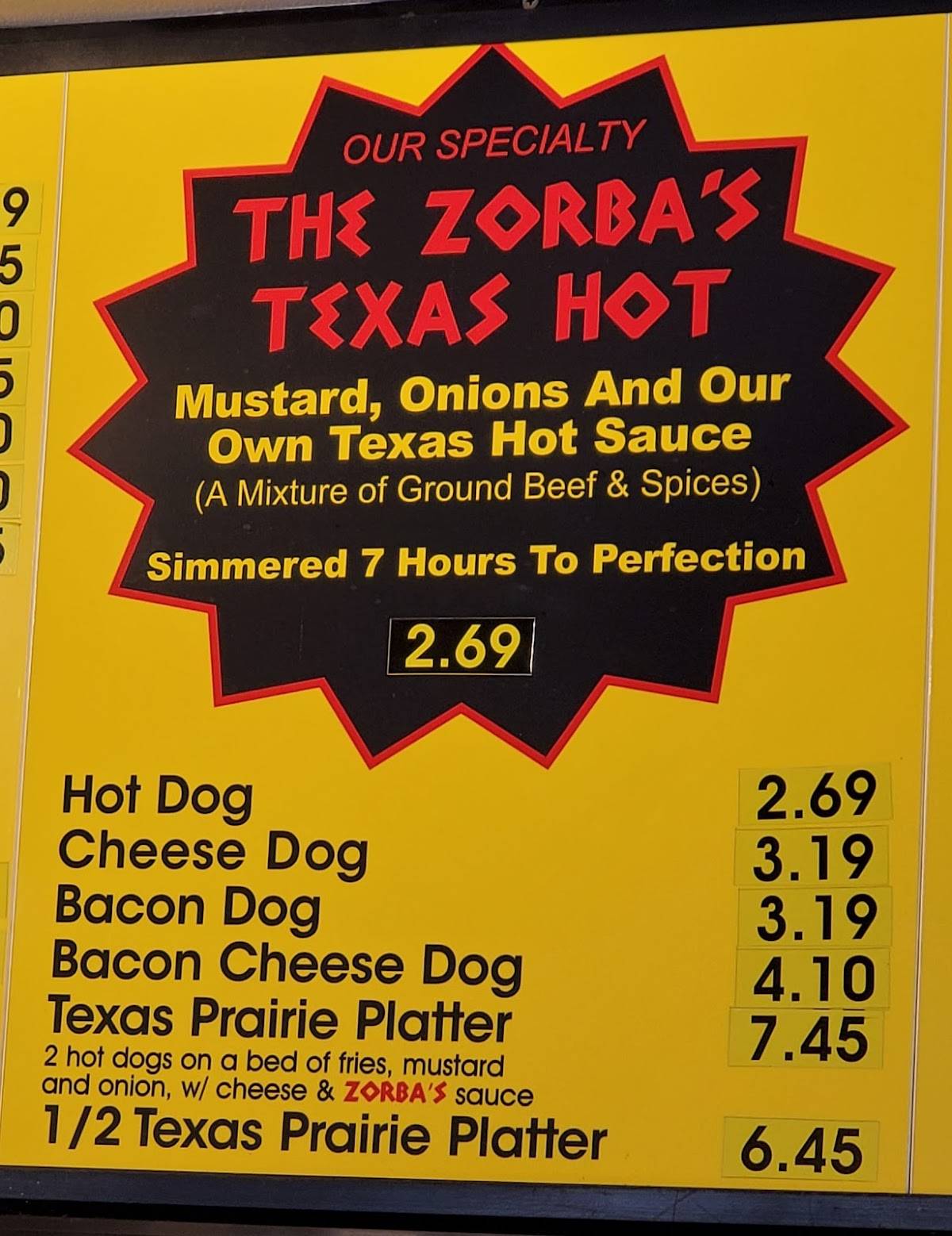 Menu at Zorba's Texas Hots Inc restaurant, Depew
