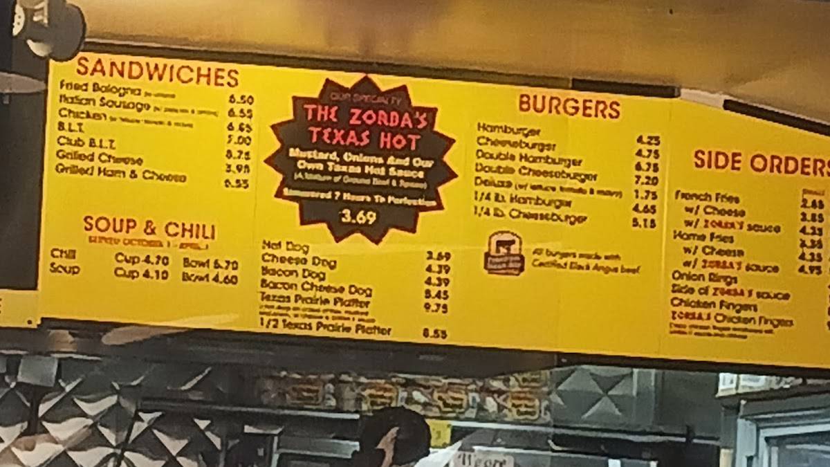 Menu at Zorba's Texas Hots Inc restaurant, Depew