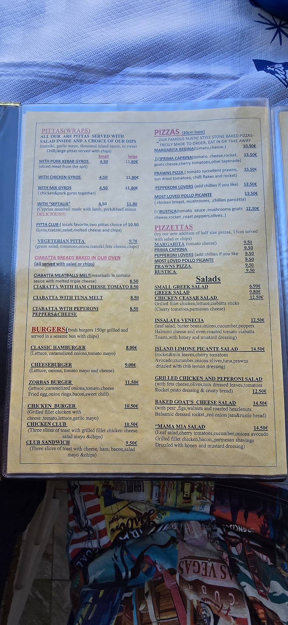 Menu at Ζοrbas, Argassi