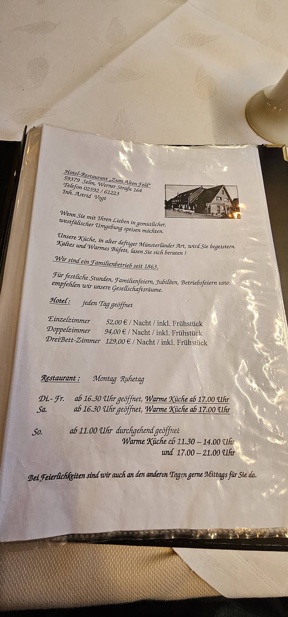 Speisekarte von Zum alten Feld restaurant, Selm