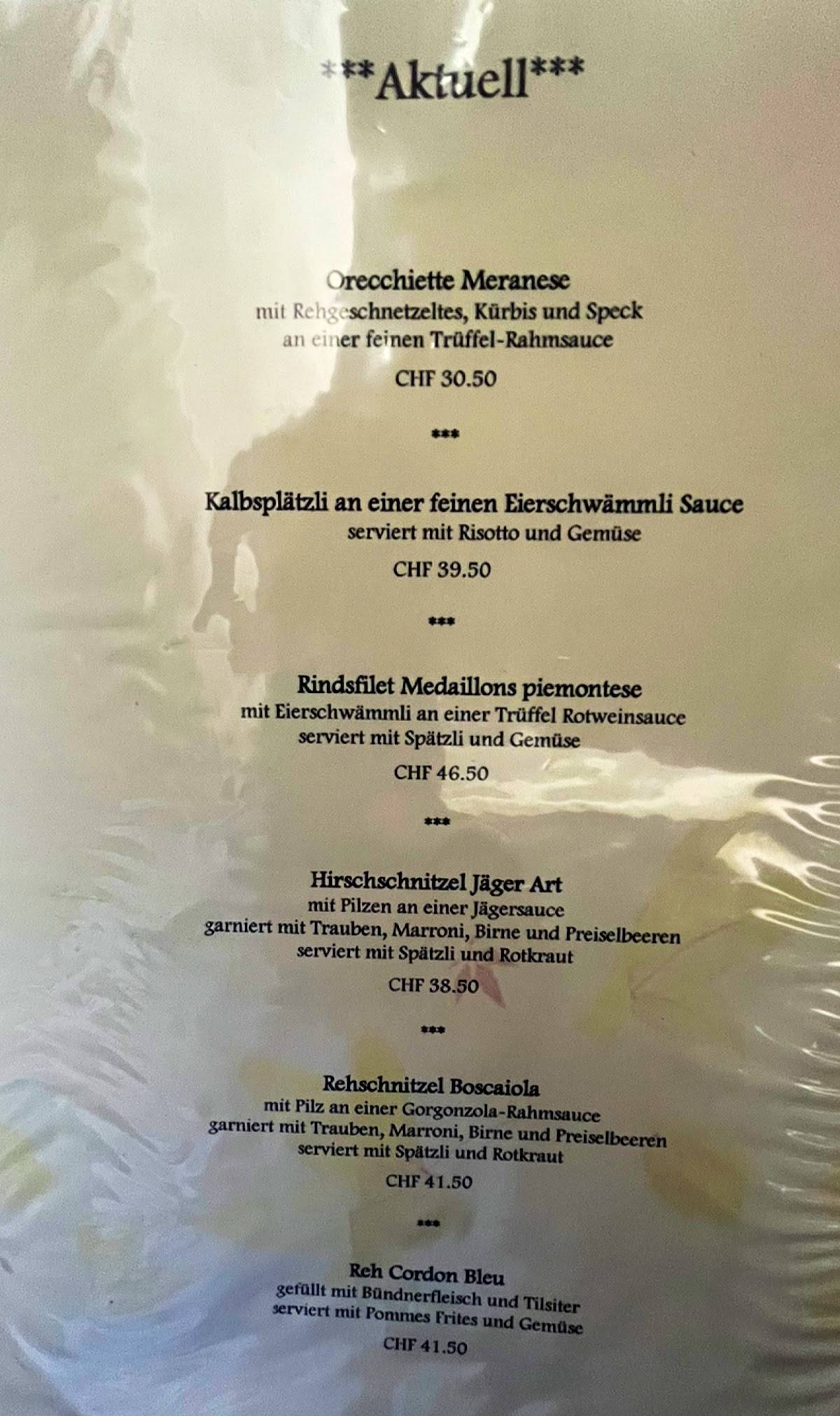 Speisekarte von Zum goldigen Winkel, Bülach