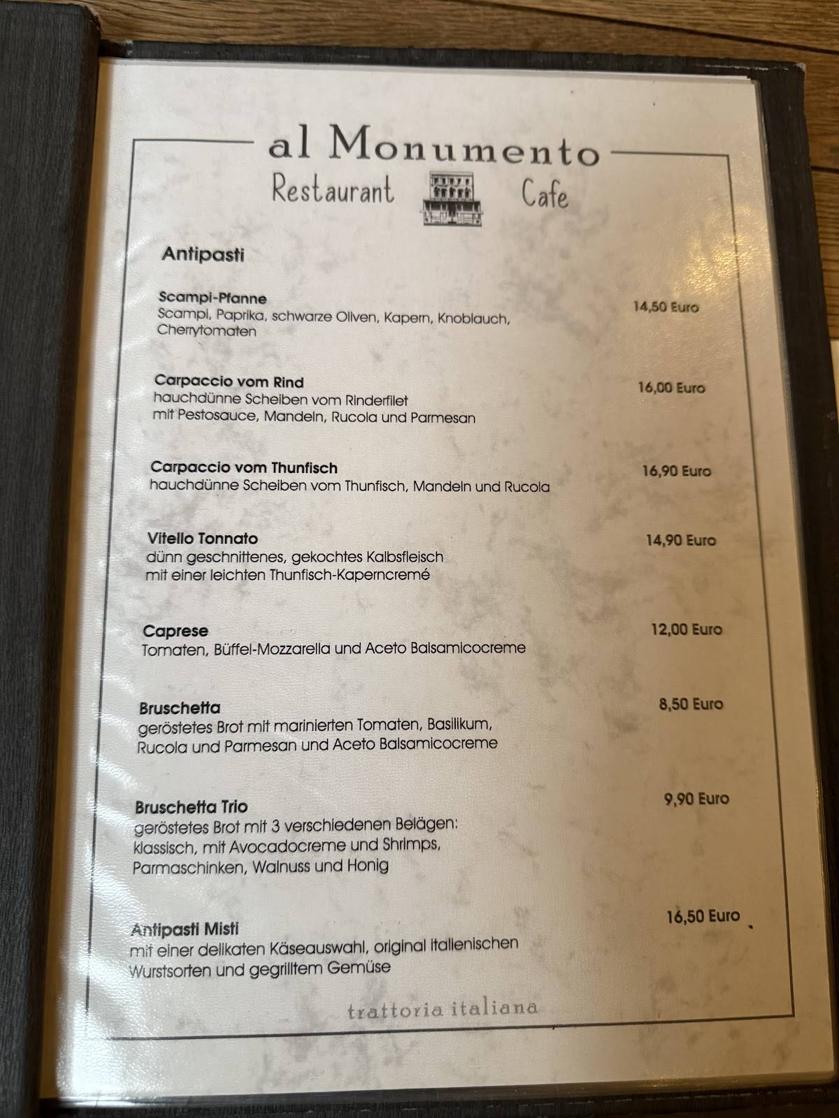Speisekarte von al Monumento restaurant, Norderney