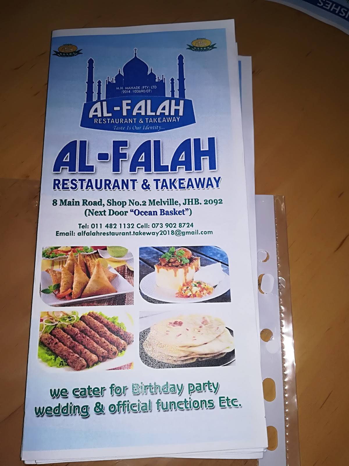 Menu at al-falah restaurant & takeway, Johannesburg, 8 Main Rd