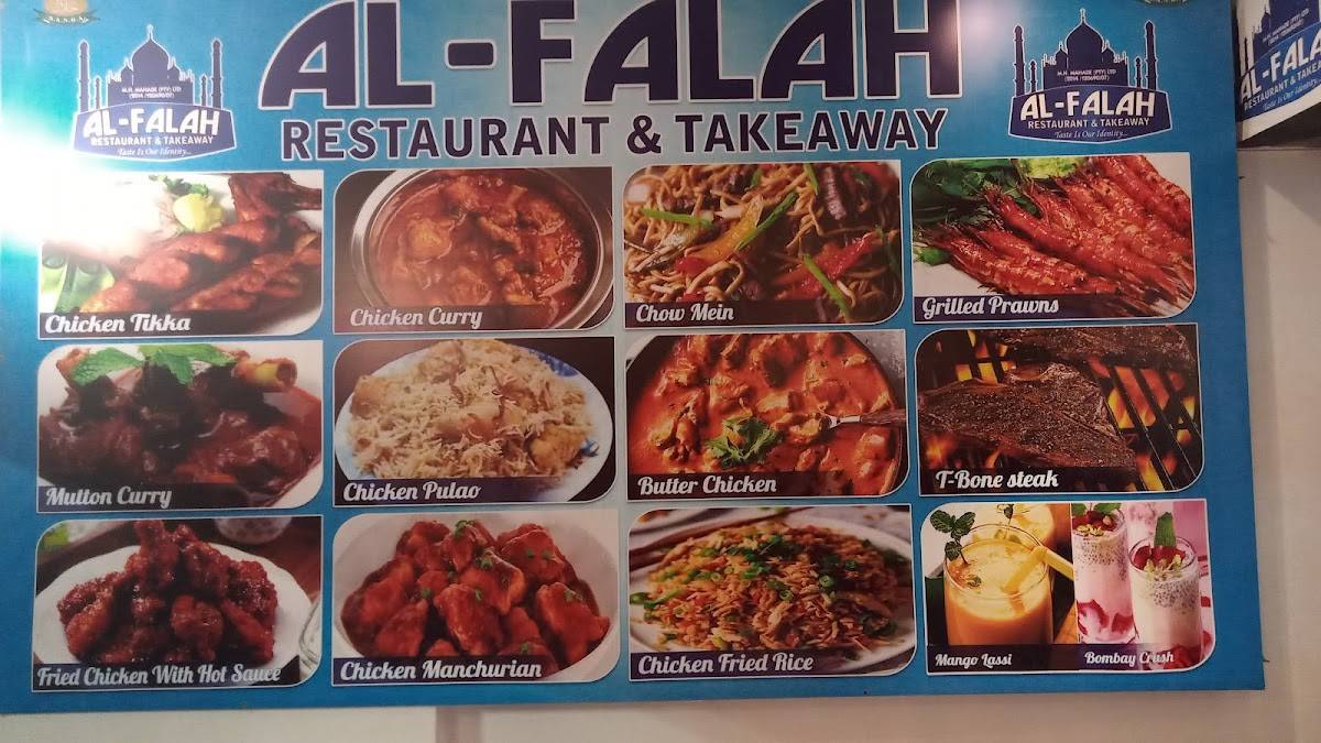 Carta de al-falah restaurant & takeway, Johannesburgo, 8 Main Rd