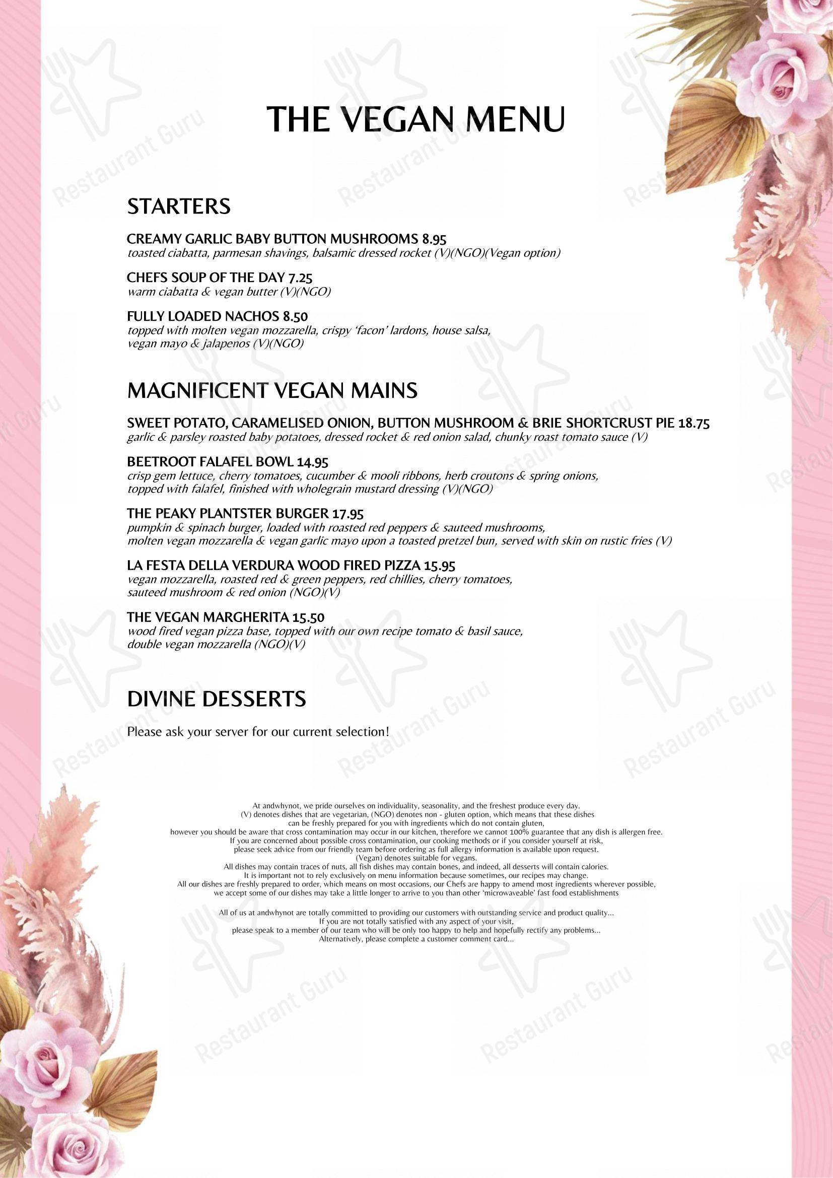 Menu at andwhynot pub & bar, Mansfield