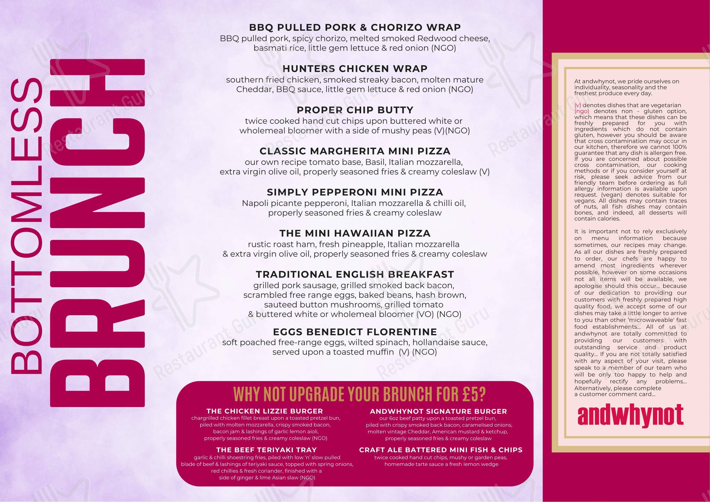 Menu at andwhynot pub & bar, Mansfield