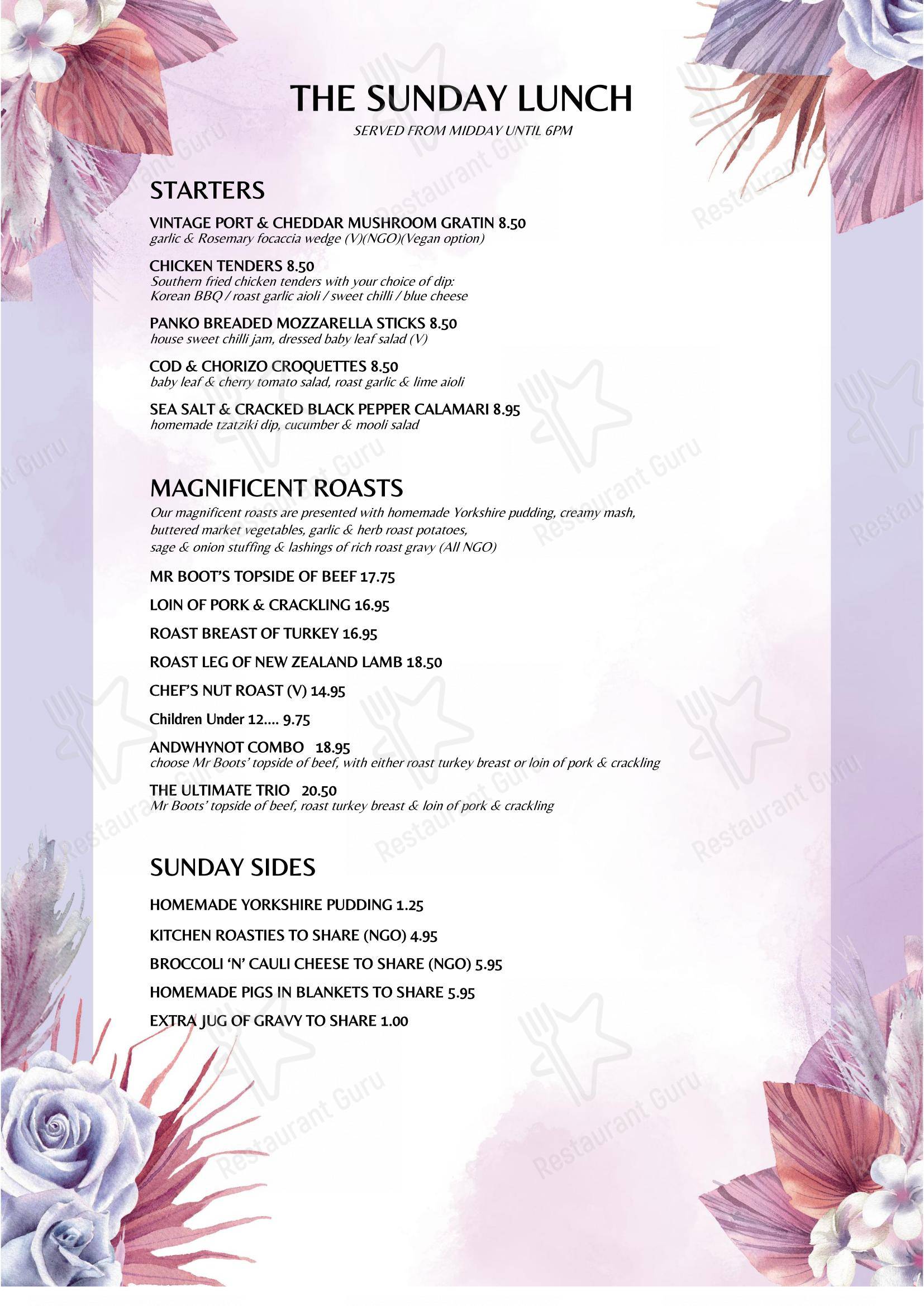 Menu at andwhynot pub & bar, Mansfield