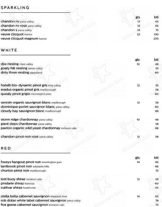 Menu at Greenfields cafe, Albert Park