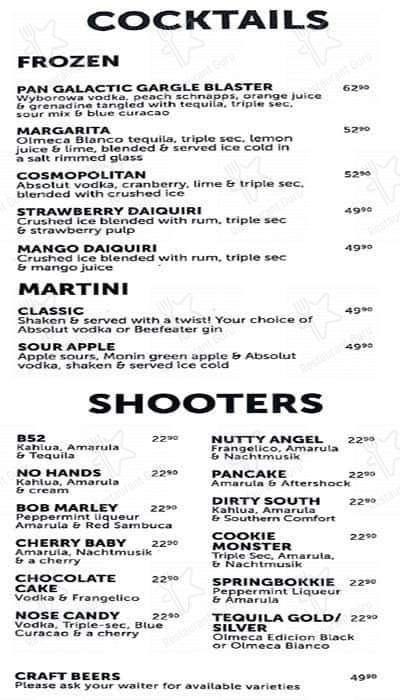Menu at Cappuccinos Waverley restaurant, Pretoria, 1120 Hertzog St