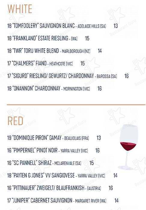 Menu at East End Wine Bar, Hawthorn East