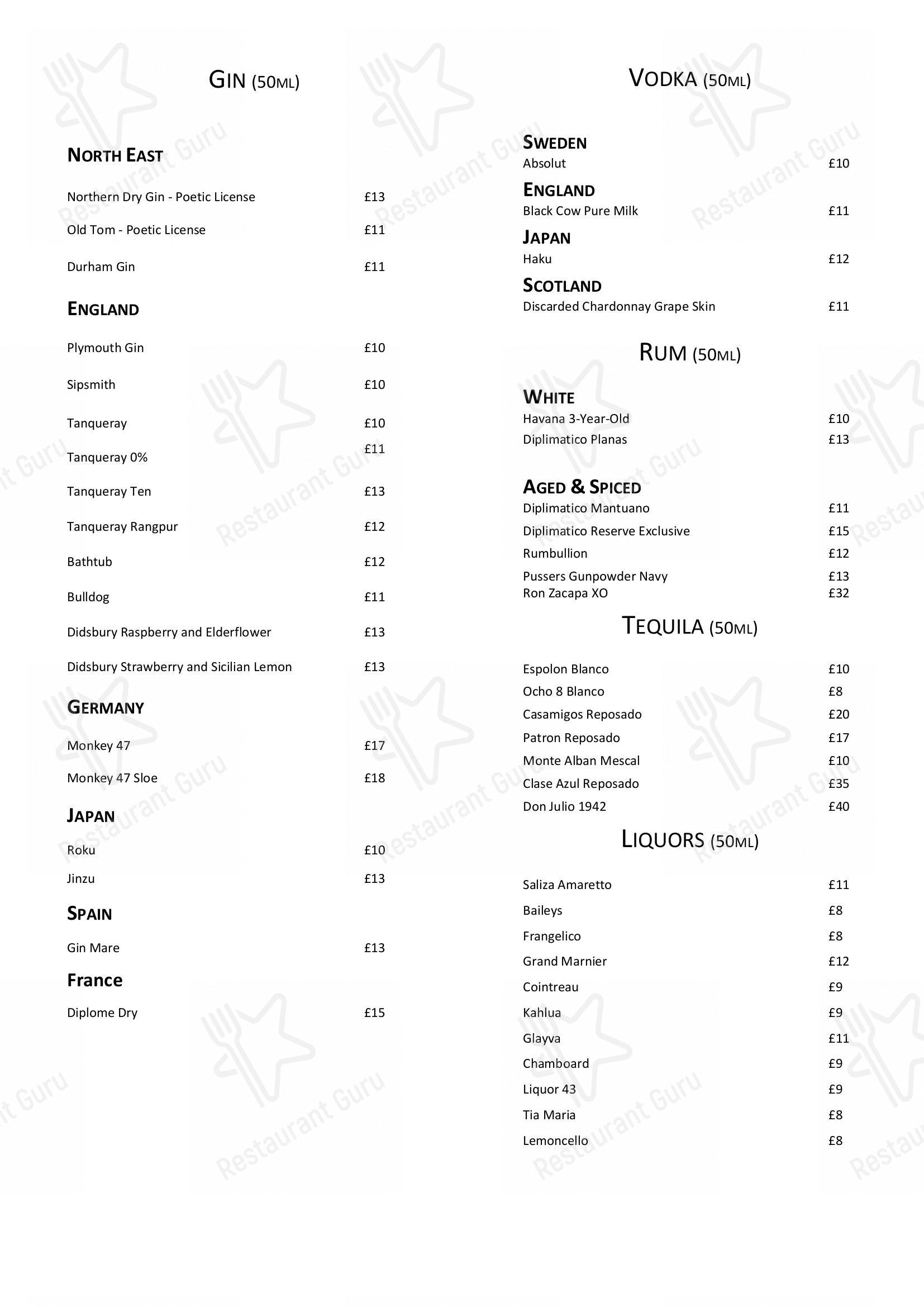 Menu at Ozone Restaurant, Seaham