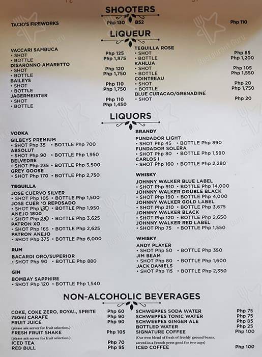 Menu at TACIO'S restaurant, Quezon City