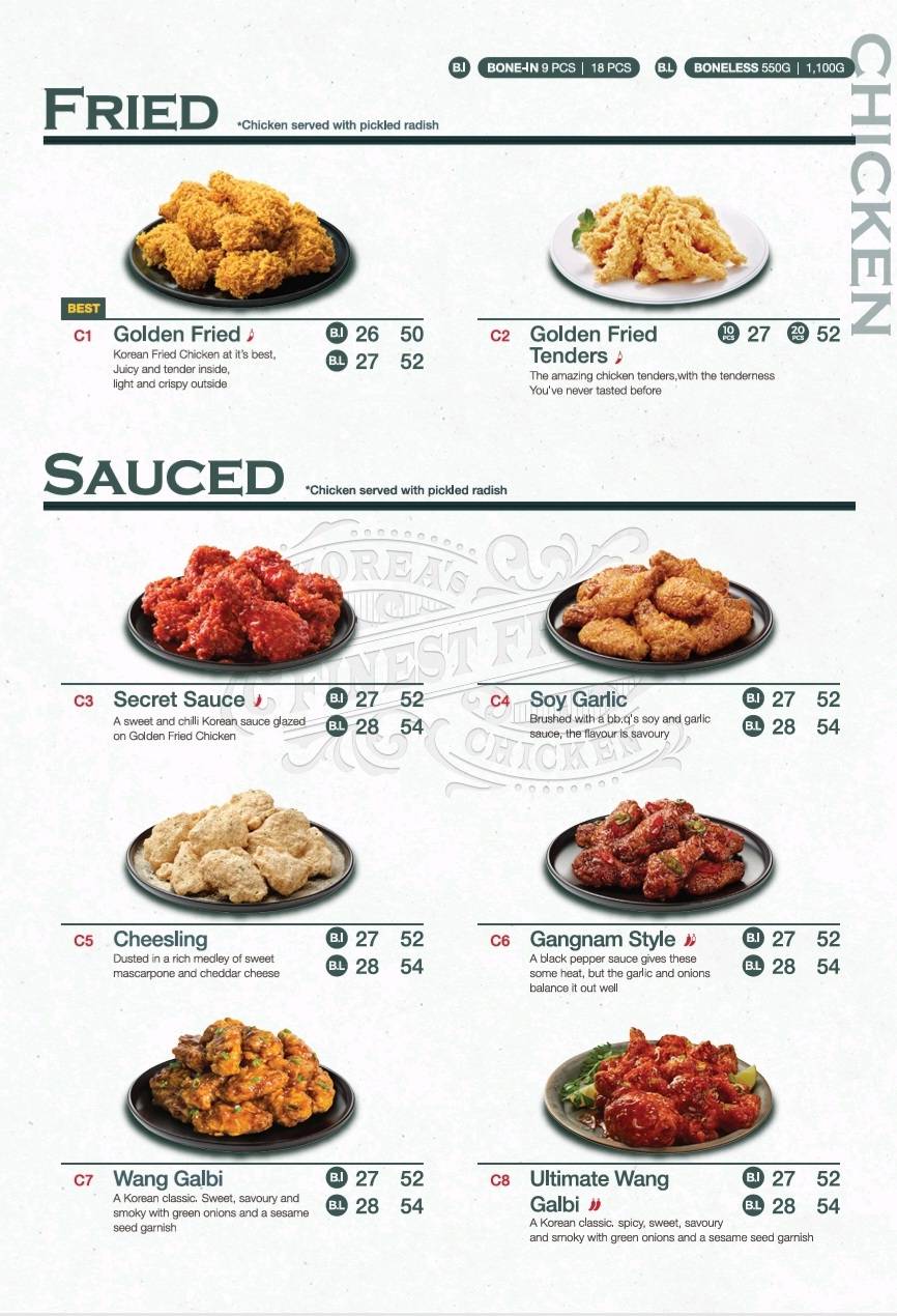 Menu at bb.q CHICKEN restaurant, Auckland