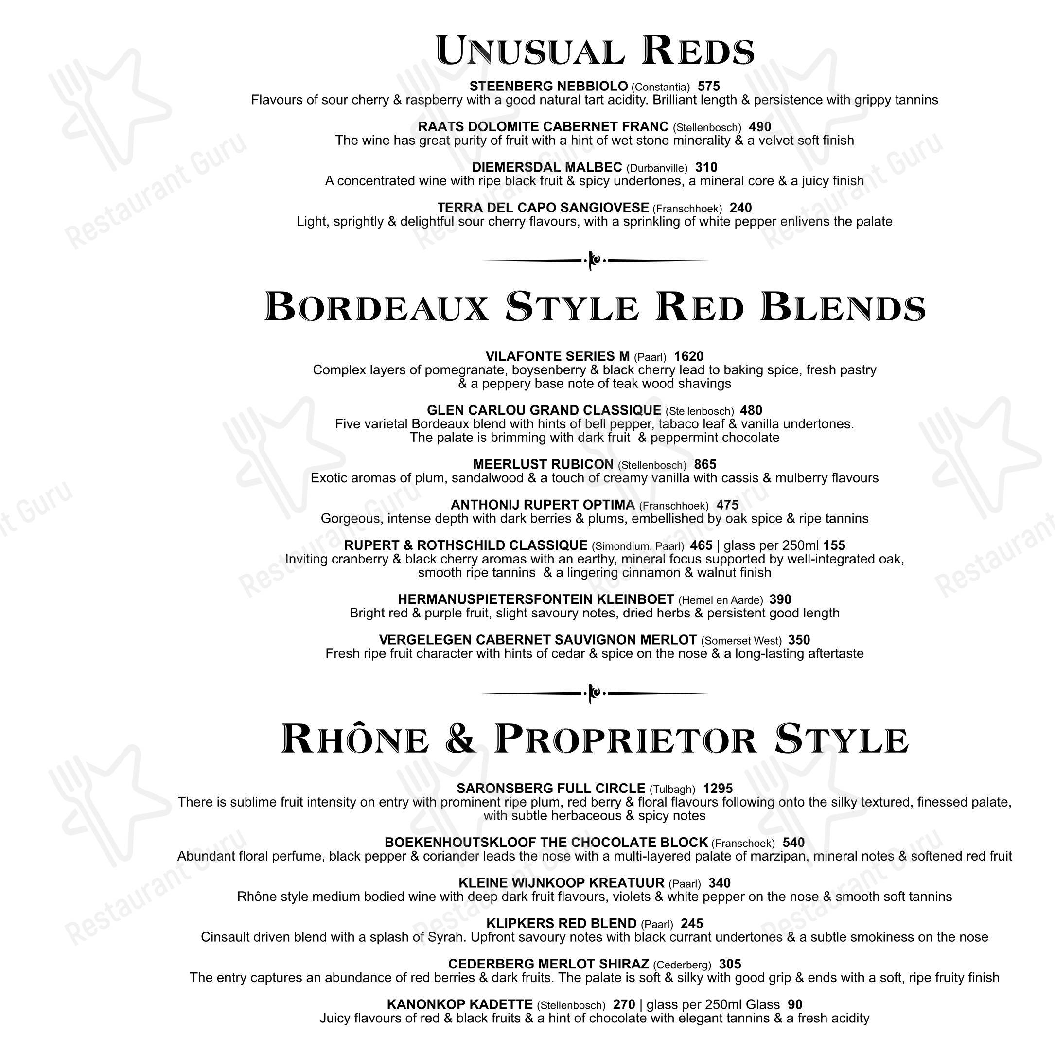 Menu at Kream Restaurant Mall of Africa, Midrand