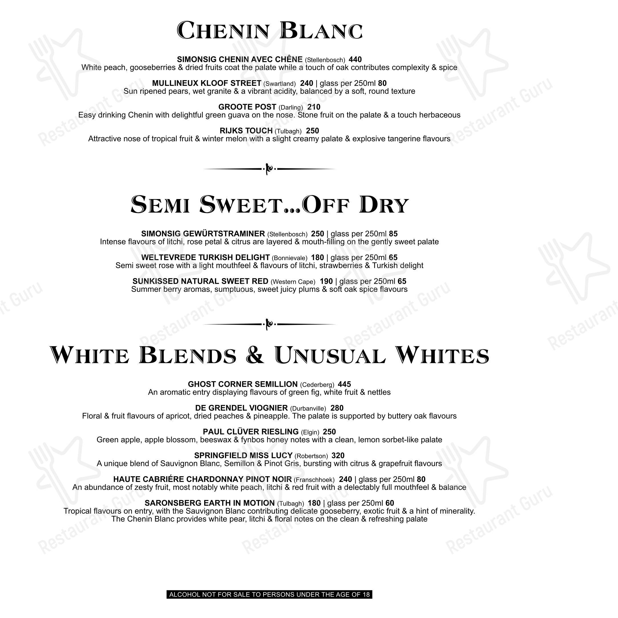 Menu at Kream Restaurant Mall of Africa, Midrand
