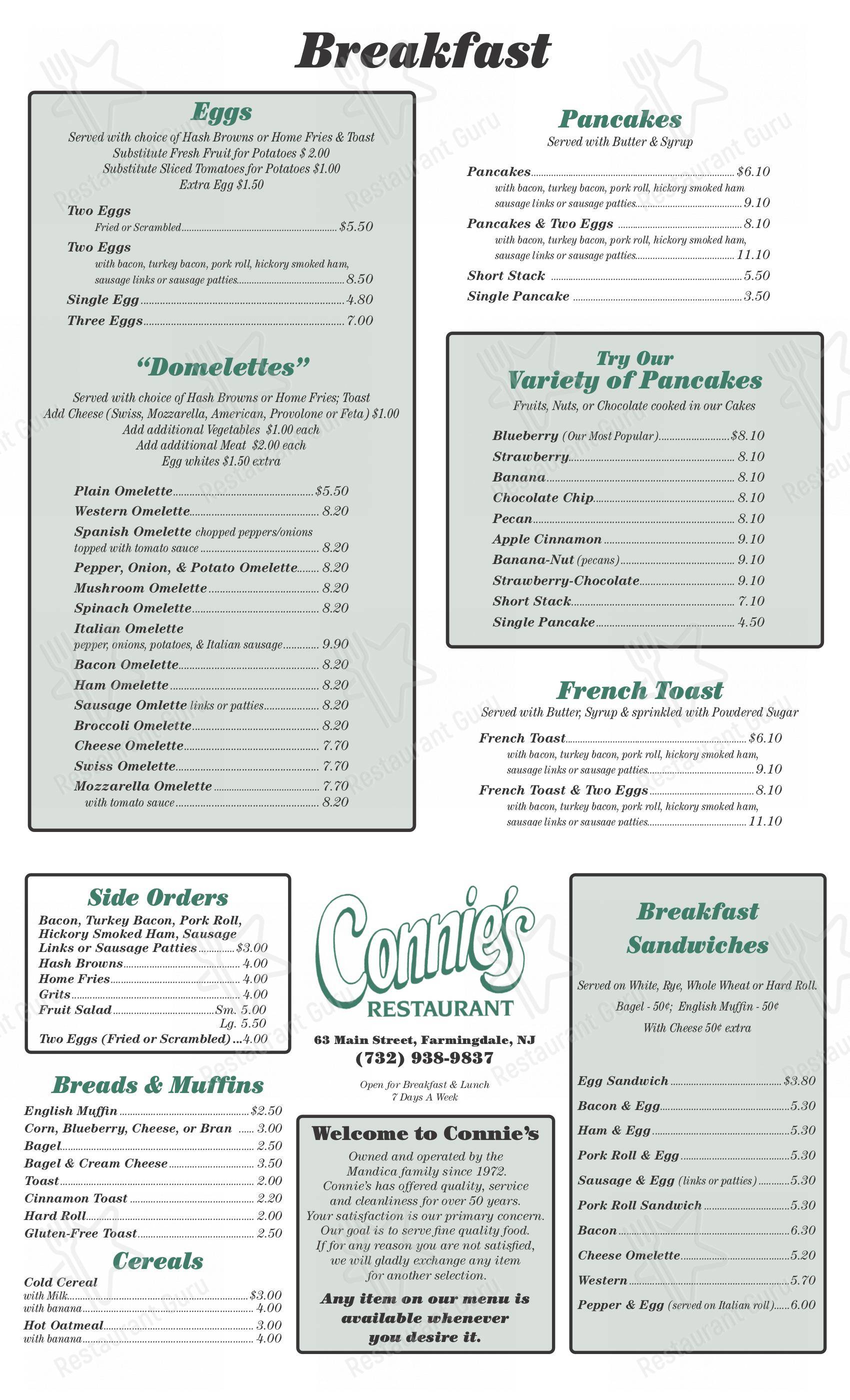 Menu at Connie's Restaurant, Farmingdale