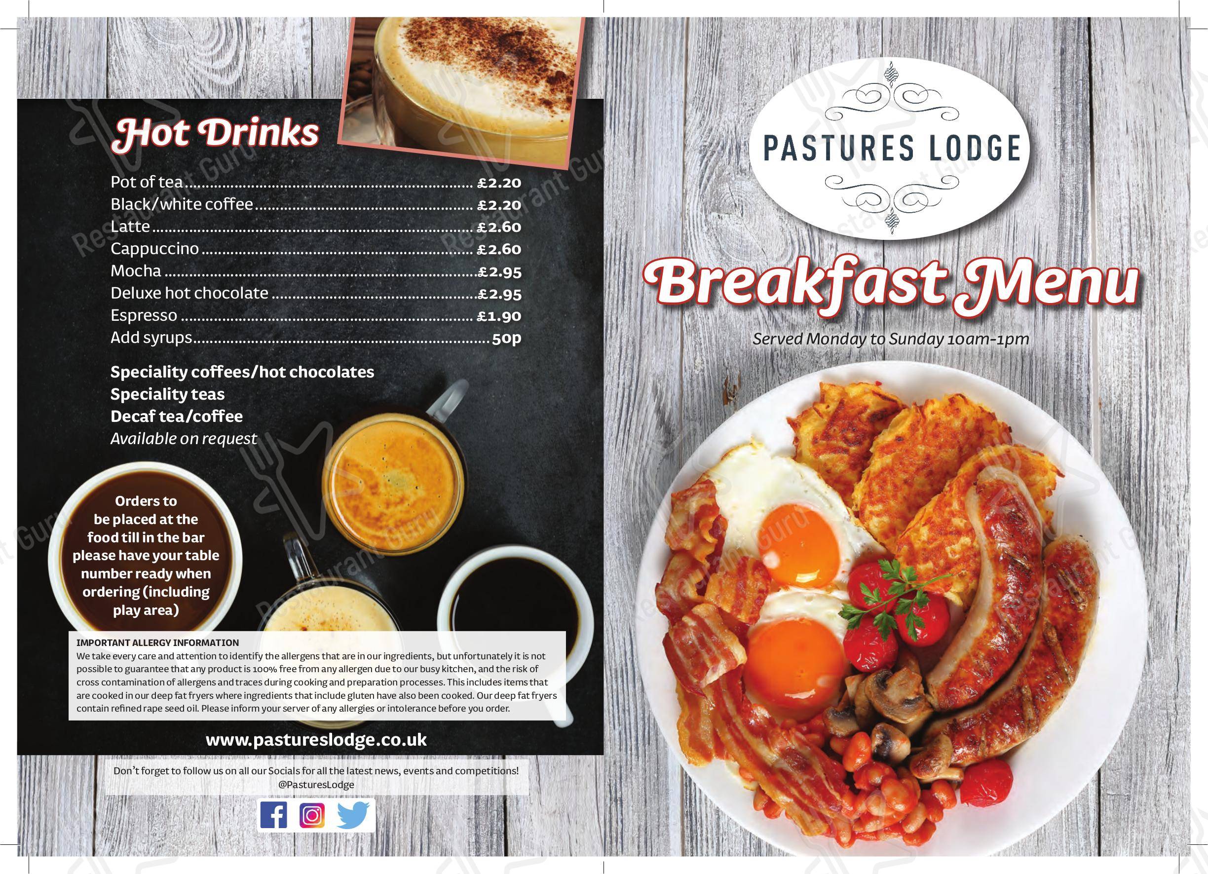 Menu at Pastures Lodge - Mexborough pub & bar, Mexborough, Pastures Lodge