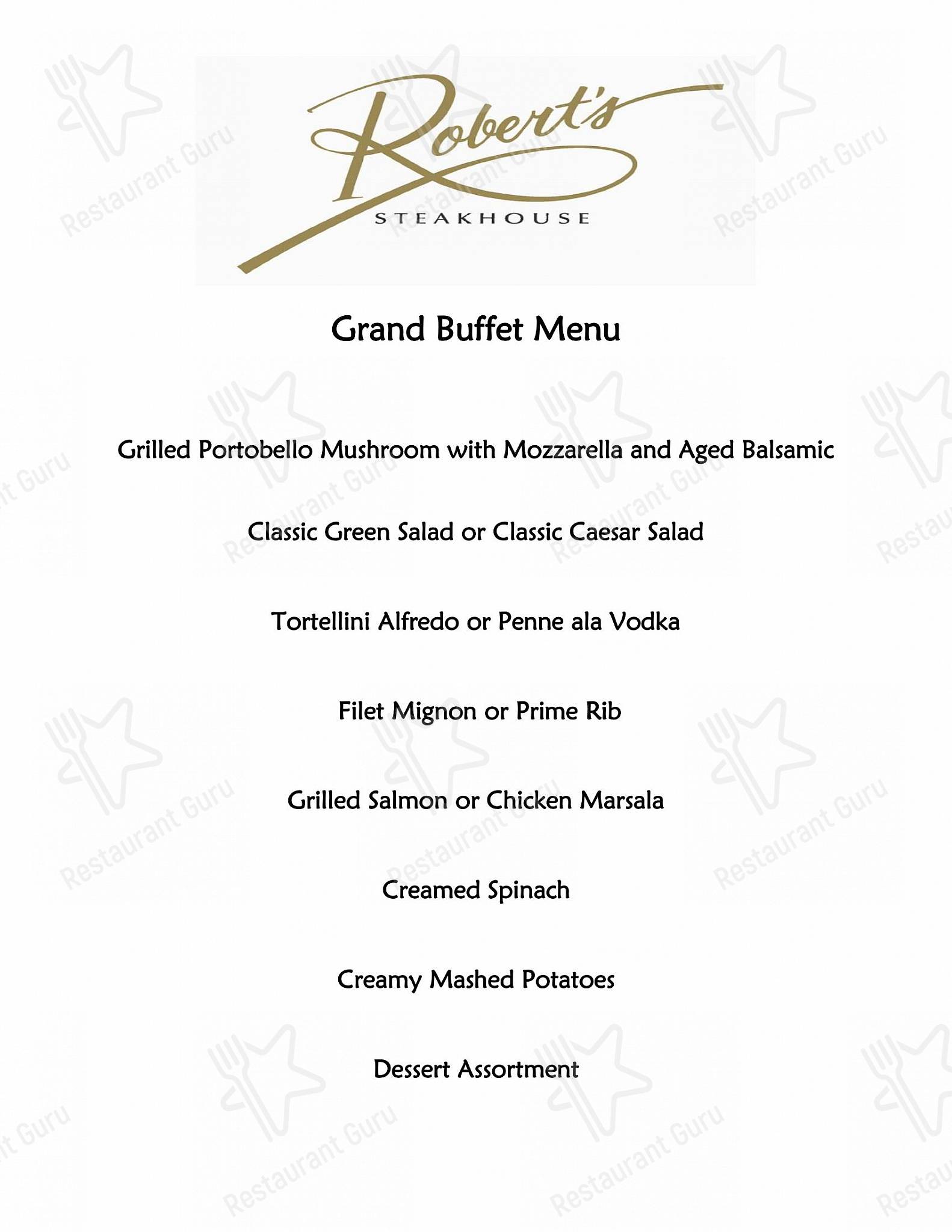 Menu at Robert's Steakhouse, West New York, 603 W 45th St